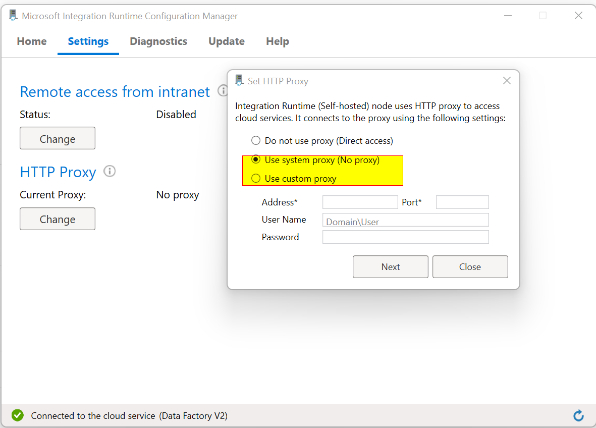 ADF SHIR proxy setting for Cosmos db - Microsoft Q&A