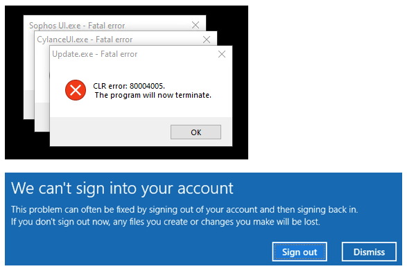 Kb5017308 We Can T Sign Into Your Account Clr Error 80004005 Microsoft Qanda