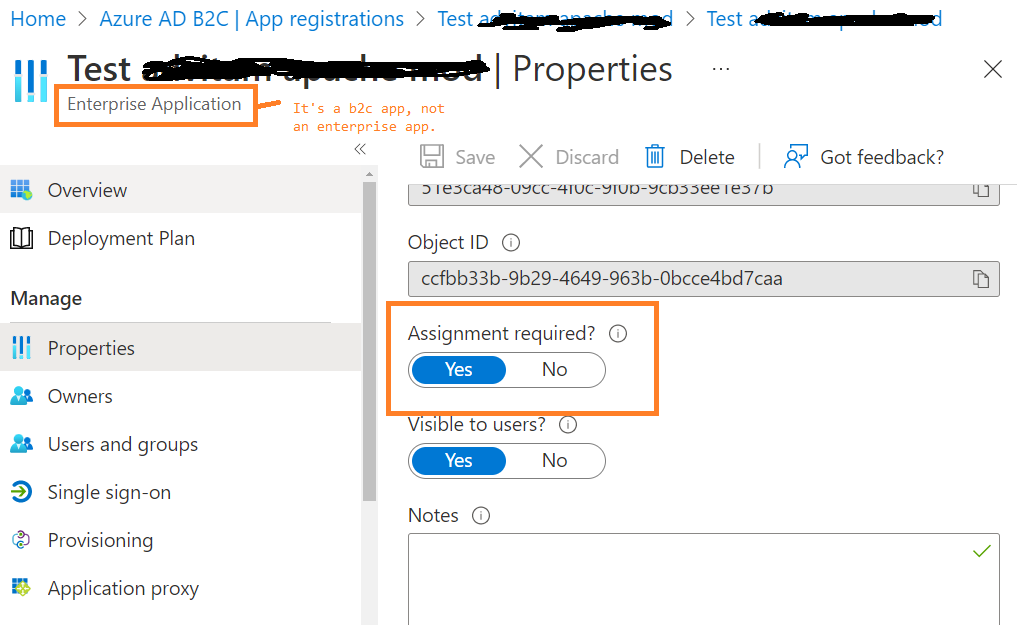 App assignement in Azure B2C - Microsoft Q&A