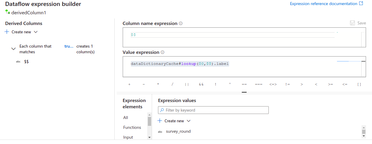 How can I access the column name in the value expression editor in Azure Synapse Data Flow ...