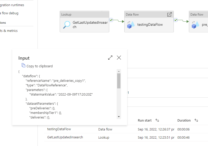 Pass result from look up activity in a Azure data pipeline to dataflow - Microsoft Q&A