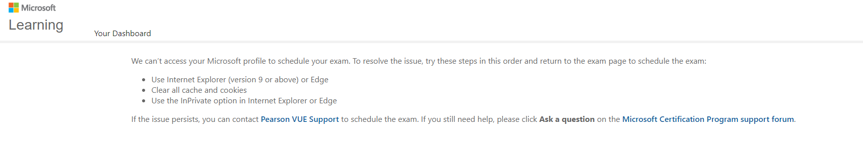 Impossible to schedule the exam session via Pearson - Microsoft Q&A