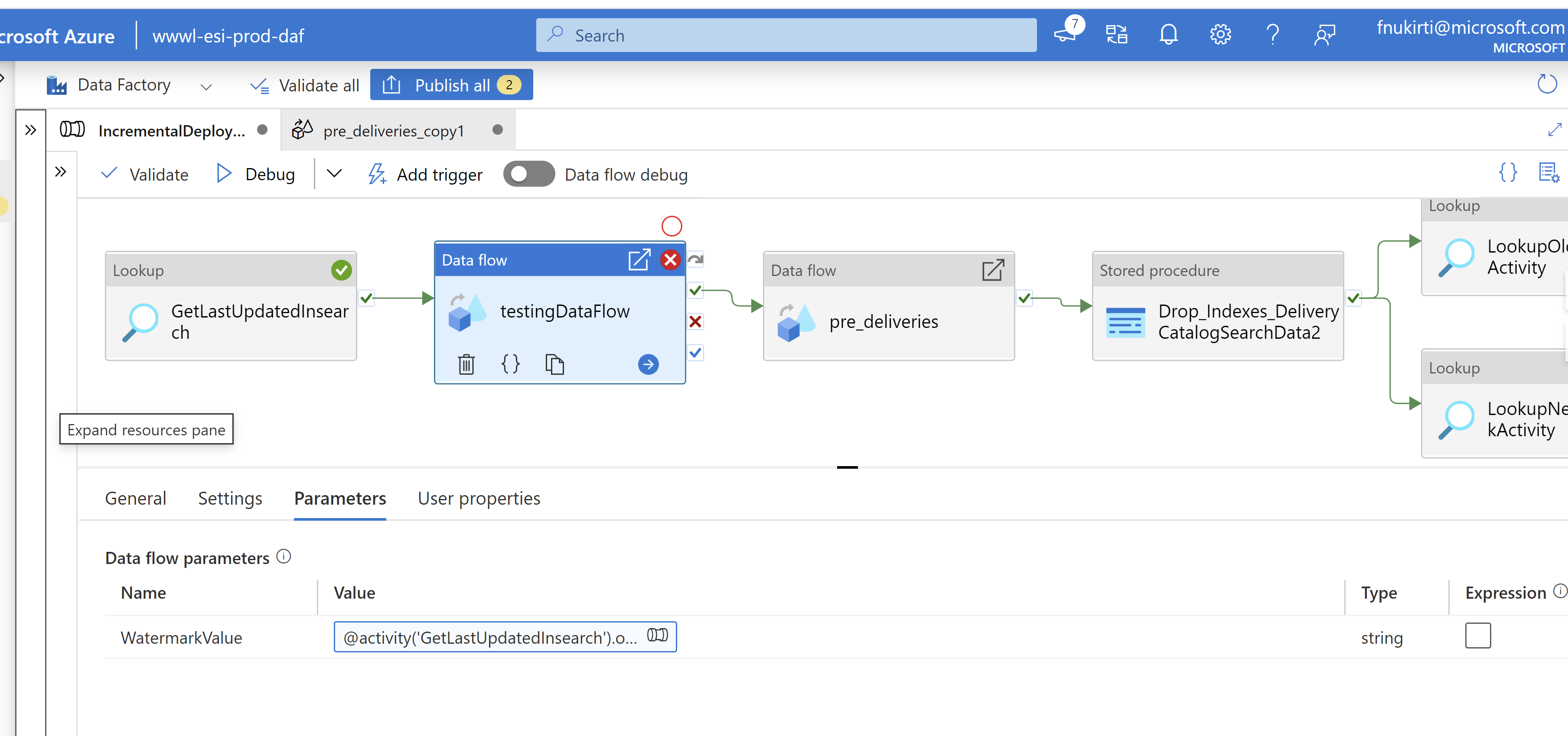 Pass result from look up activity in a Azure data pipeline to dataflow - Microsoft Q&A