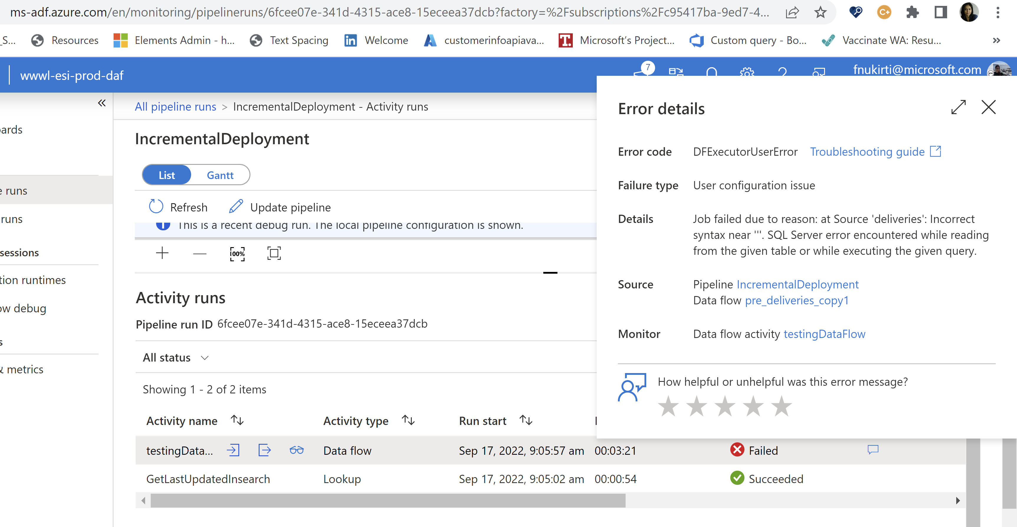 Pass Result From Look Up Activity In A Azure Data Pipeline To Dataflow Microsoft Qanda