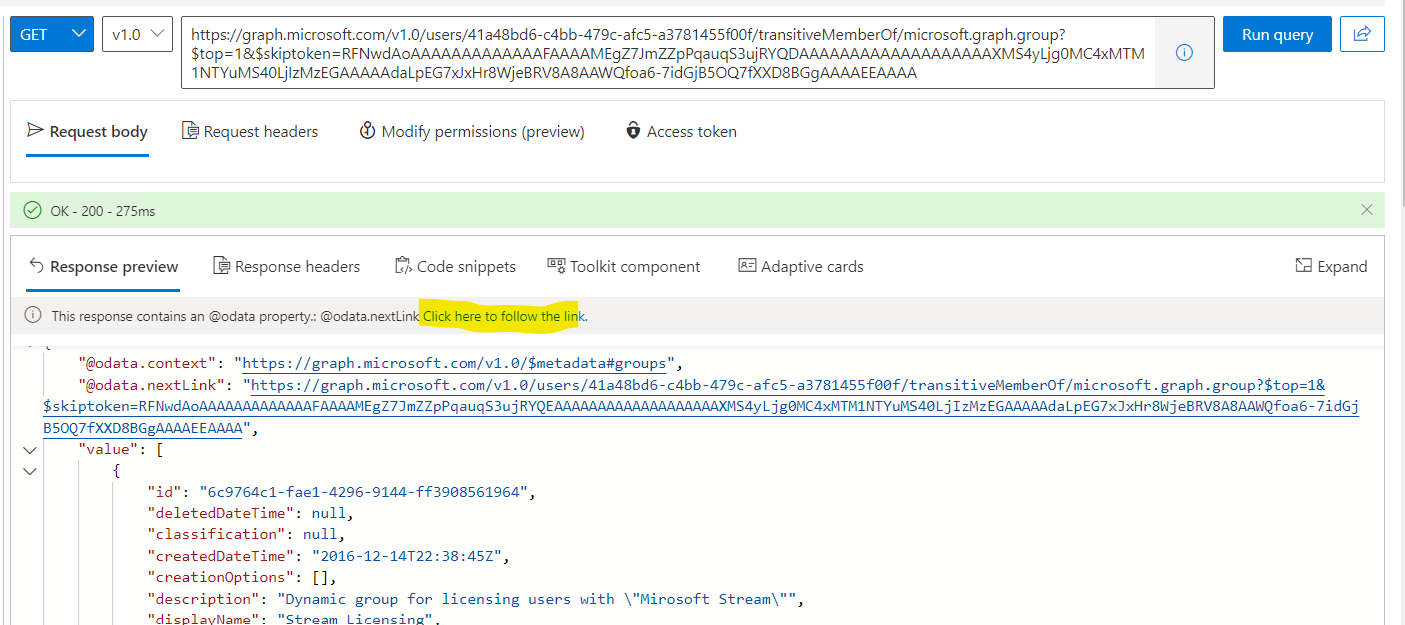 Paging Does Not Work In Microsoft Graph Api When Requesting Transitivemembers Of A User