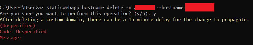 unable to delete custom domain for azure static web app - Microsoft Q&A