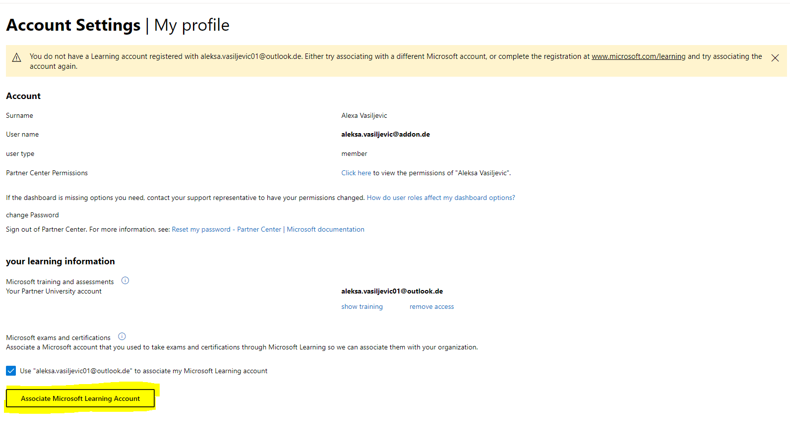 Microsoft Partner Center / Learning Account Problem - Microsoft Q&A