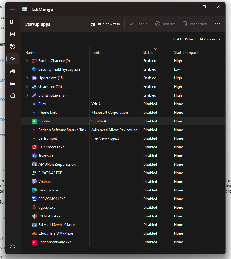 Windows 11 - Task manager startup apps tab has small icons and automatically gets disabled ...