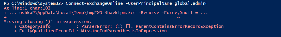 Exchange online powershell loging issue - Microsoft Q&A