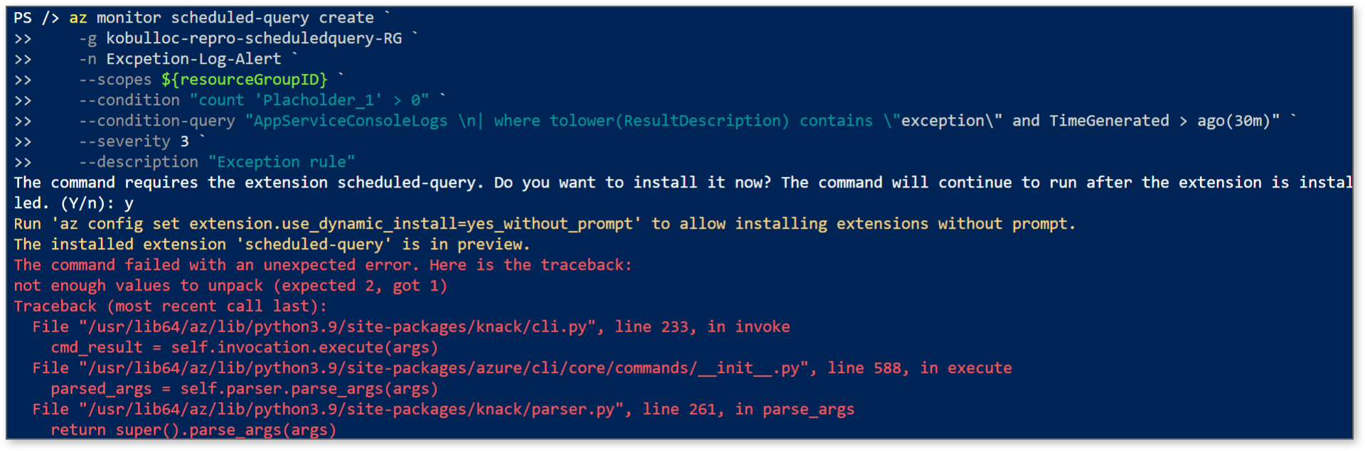 Az Cli For Creating Scheduled Query Not Working Microsoft Qanda
