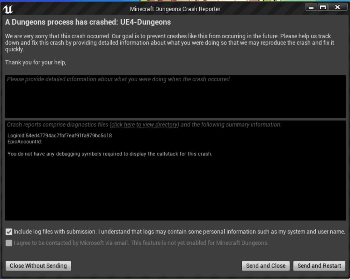 在启动Minecraft Dungeons时发生关于ue4的崩溃 - Microsoft Q&A
