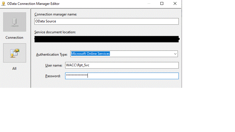 OData connection manager: The user ID is not formatted correctly to correspond to a Microsoft ...