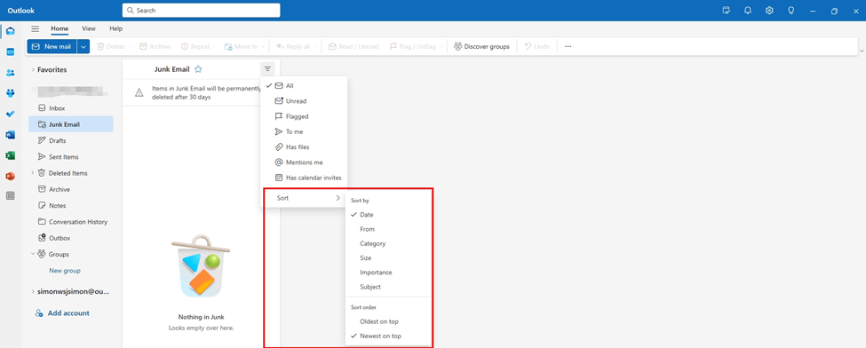 How do I change the order of the e-mail accounts at Outlook 365 where ...