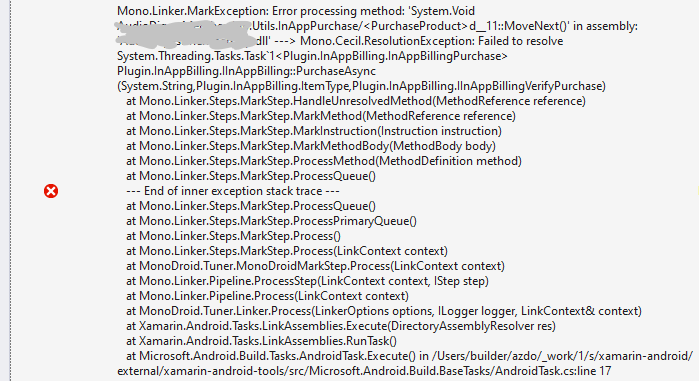 Xamarin Android Build Erros With Inapp Purchase In The Linker Settings Microsoft Qanda