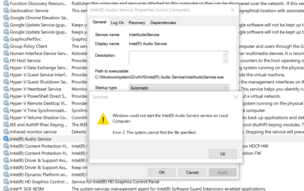 Intel Audio Service Won't Run Because IntelAudioService.exe file is ...