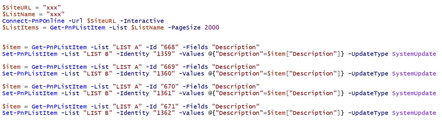 Copying The Rows Of A Sharepoint Colum Of List A To List B When The Id S Of The Rows Are Not The