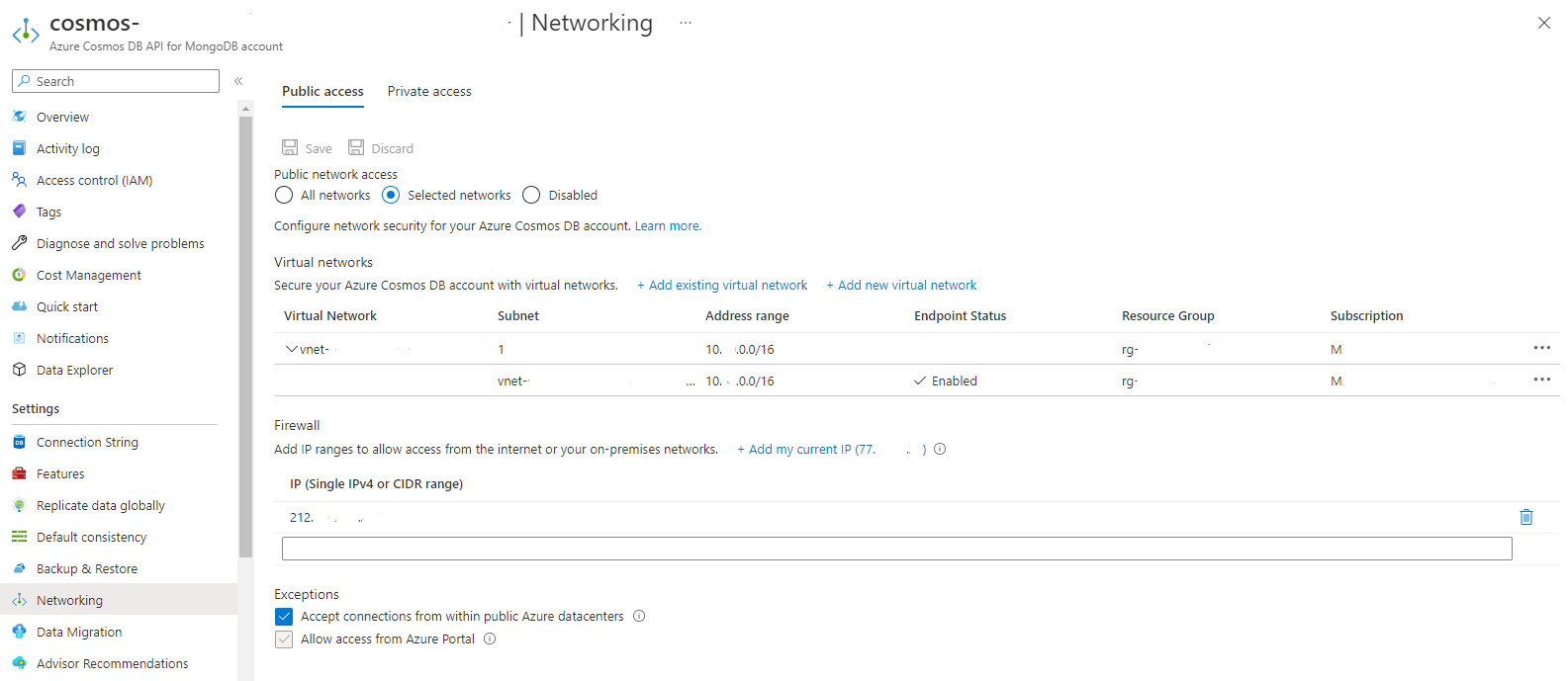 CosmosDB - Deny access from Internet - Microsoft Q&A