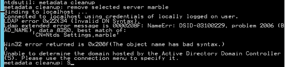 FRSDIAG errors after deleting failed domain controller: EPT_S_NOT ...
