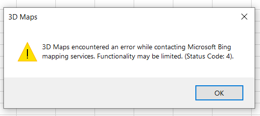 Excel 3d Map Feature Error 3d Maps Encountered An Error While 9253