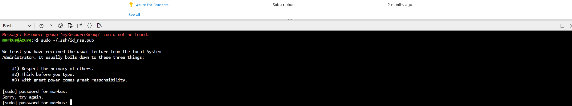 lost sudo password for admin user in Cloud Shell - Microsoft Q&A