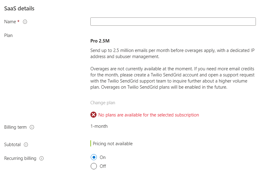 Cannot Create Twillo Sendgrid In Azure Csp Subscription Microsoft Qanda