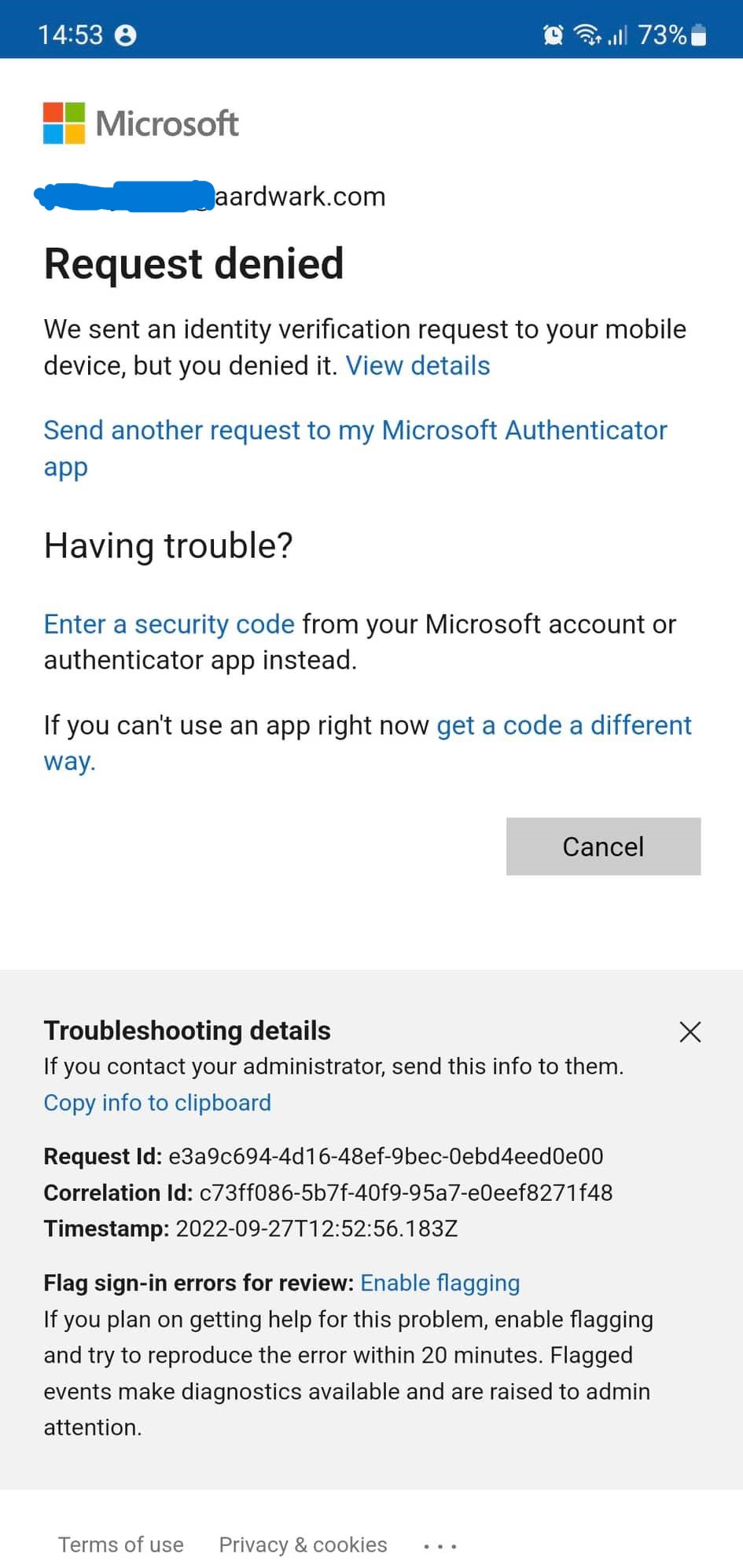 I have trouble to login my account into Microsoft Authetification App ...