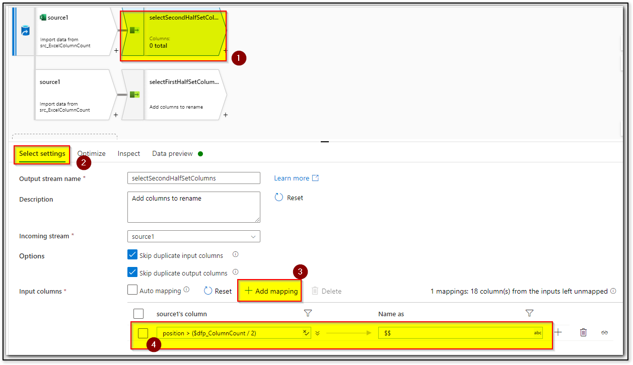 How can I, based on a ratio, split vertically a stream with a large number of columns using ...