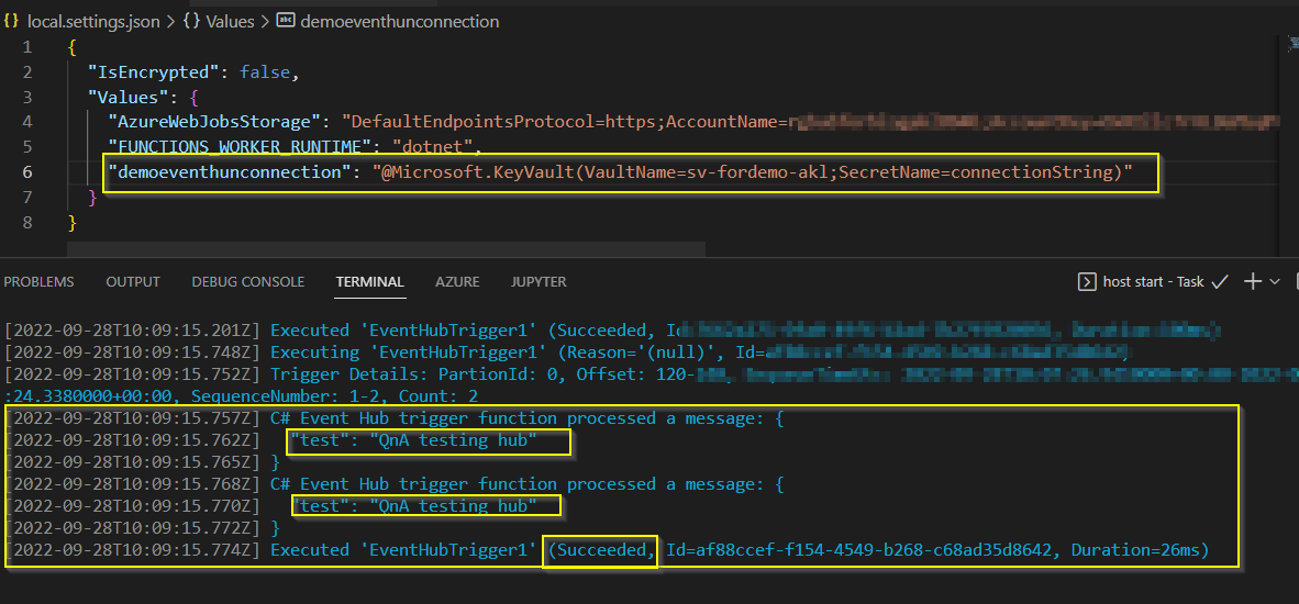 How to assign value for connection in EventHubTrigger. - Microsoft Q&A