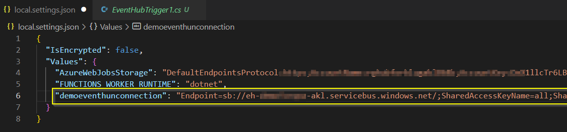 How to assign value for connection in EventHubTrigger. - Microsoft Q&A