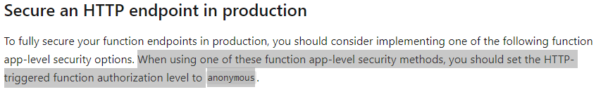 Azure Function Requires Code Query Parameter Even If Protected With 2164