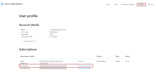How to get the subscription key of an ARM-based Azure AI video indexer account? - Microsoft Q&A