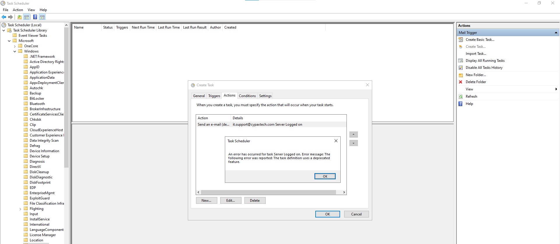 Task Scheduler Trigger Mail Server 2022 Microsoft Qanda