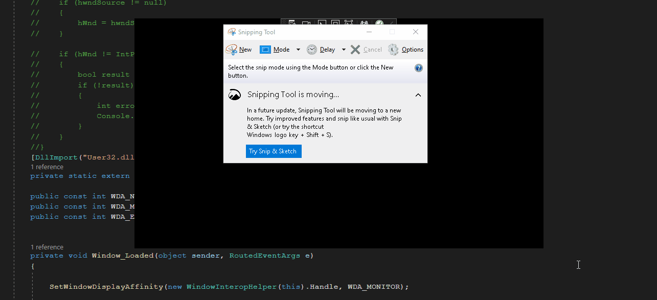 Not Able To Disable Screen Capture In Wpf Using Setwindowdisplayaffinity Microsoft Qanda