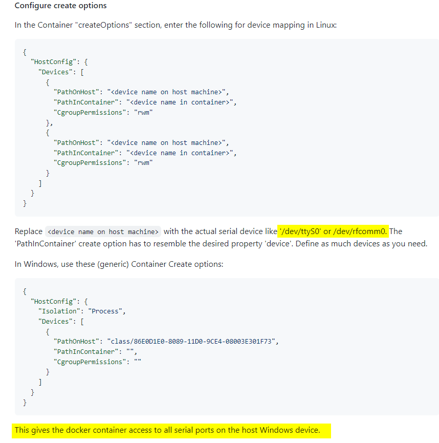 Azure Iot Edge Module Deployment Manifest File With Privileged Access For Container With Serial