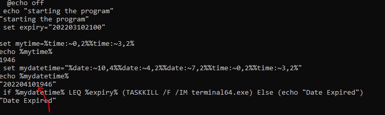 How to add an expiry date and time on a windows bat code - Microsoft Q&A