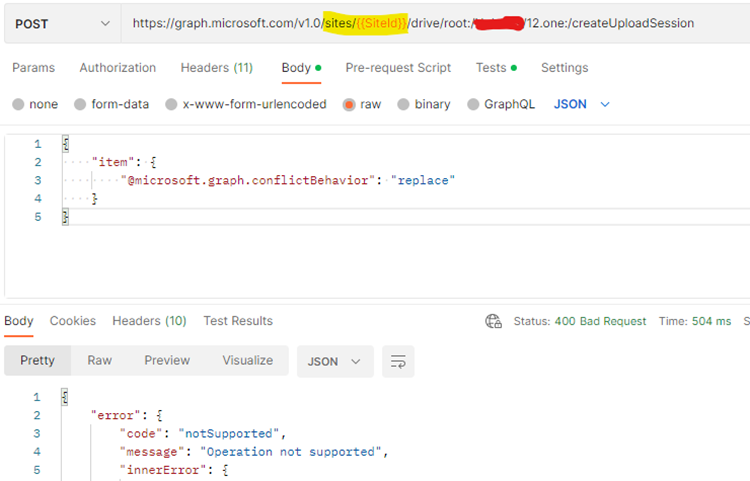Operation Not Supported Response When Create Upload Session Microsoft Qanda