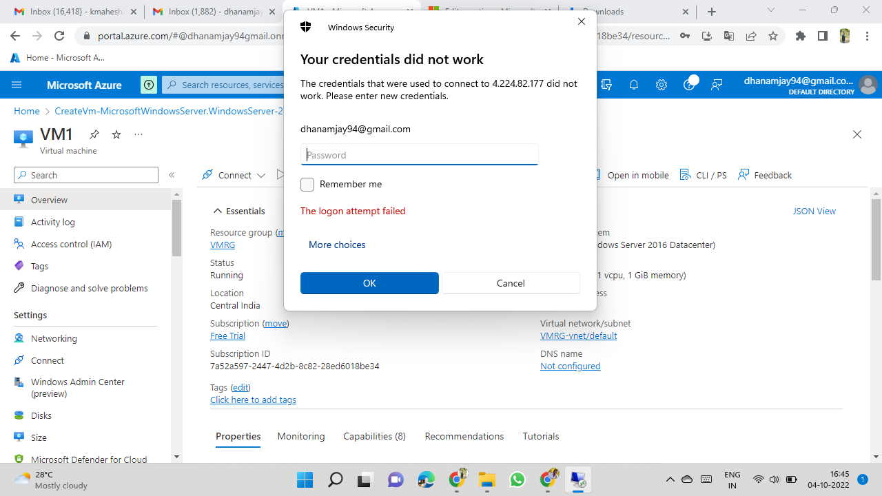 vm connection error - Microsoft Q&A