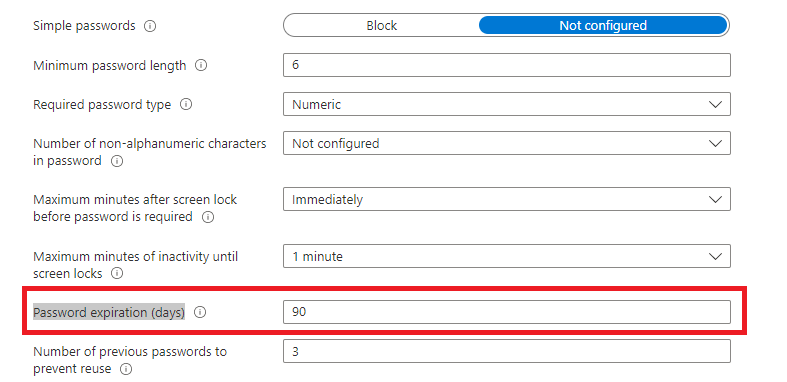 How to set Password expiration (days) to never in Intune MDM ...