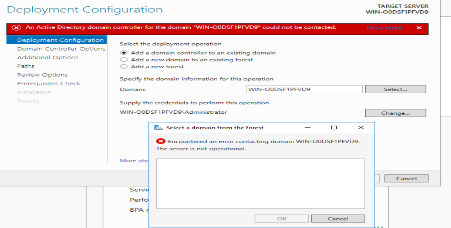 Unable to create an active directory inside windows server 2016 inside vmware workstation ...