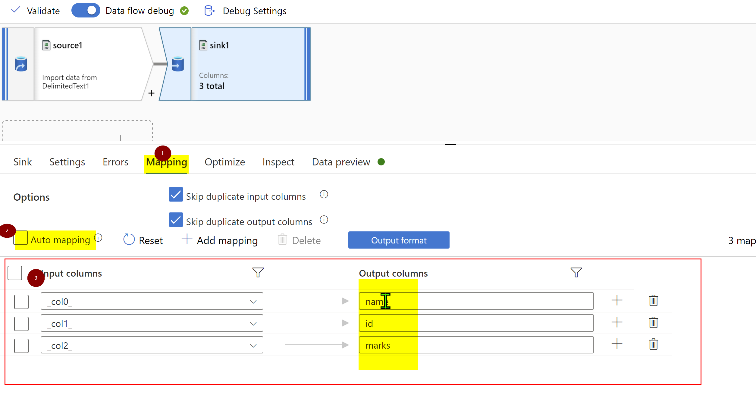 Mapping Data Flow Adding Headers In Sink Setting Bug Microsoft Qanda