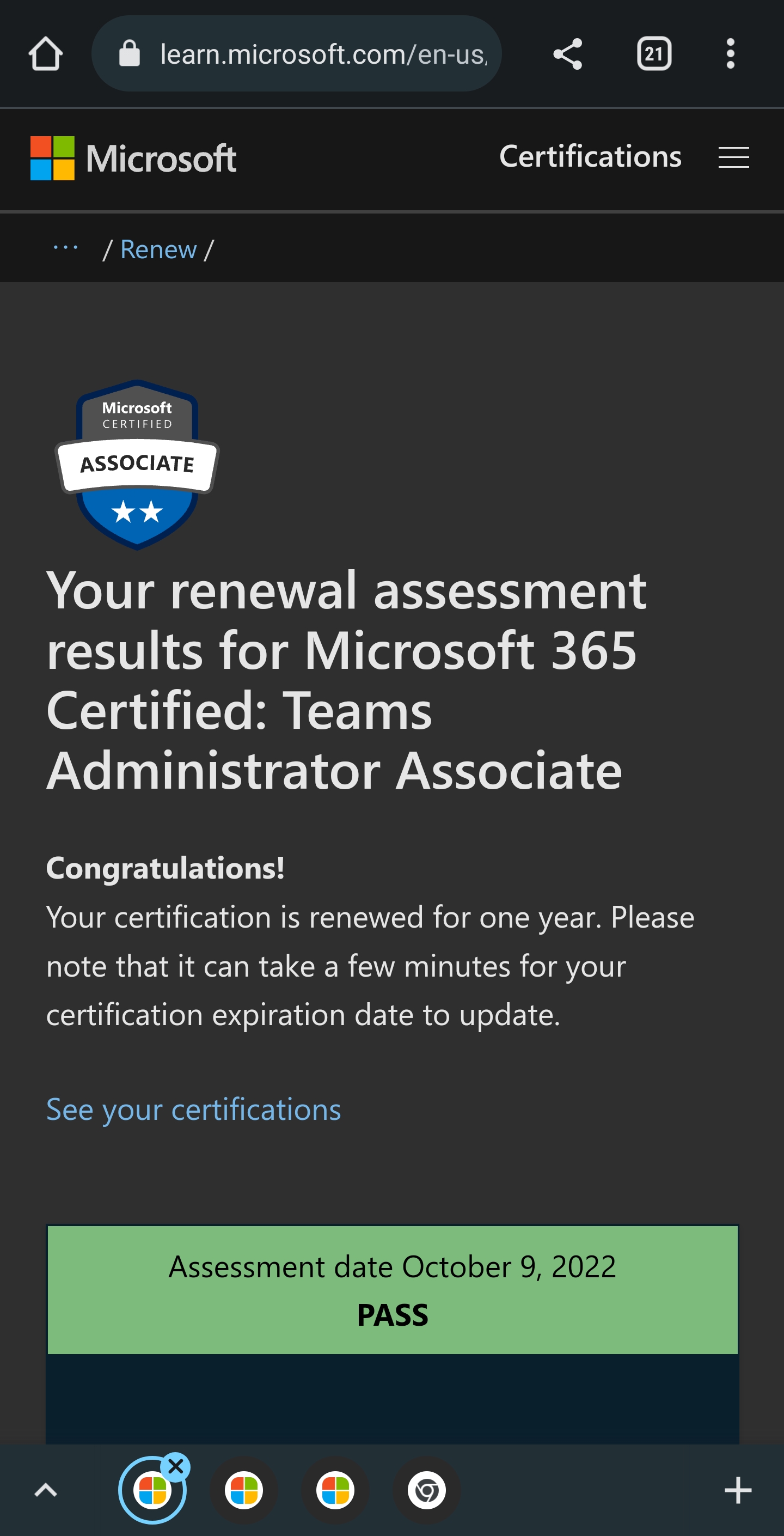 Exam Expired Evn Though I Passed Renewal Microsoft Qanda