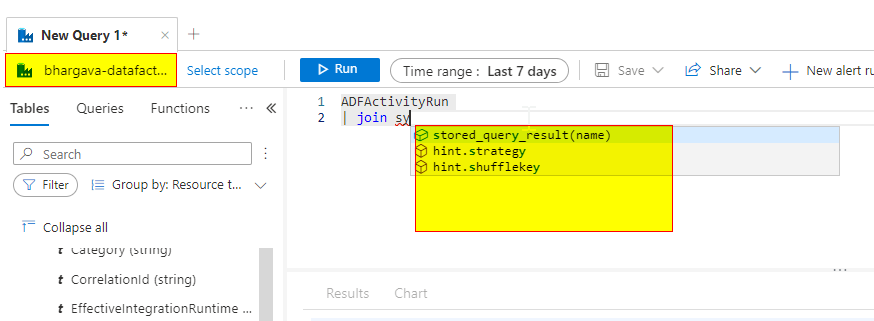 Can We Join Join Datafactory And Azure Synapse Tables For Kql In Log Analytics Microsoft Qanda