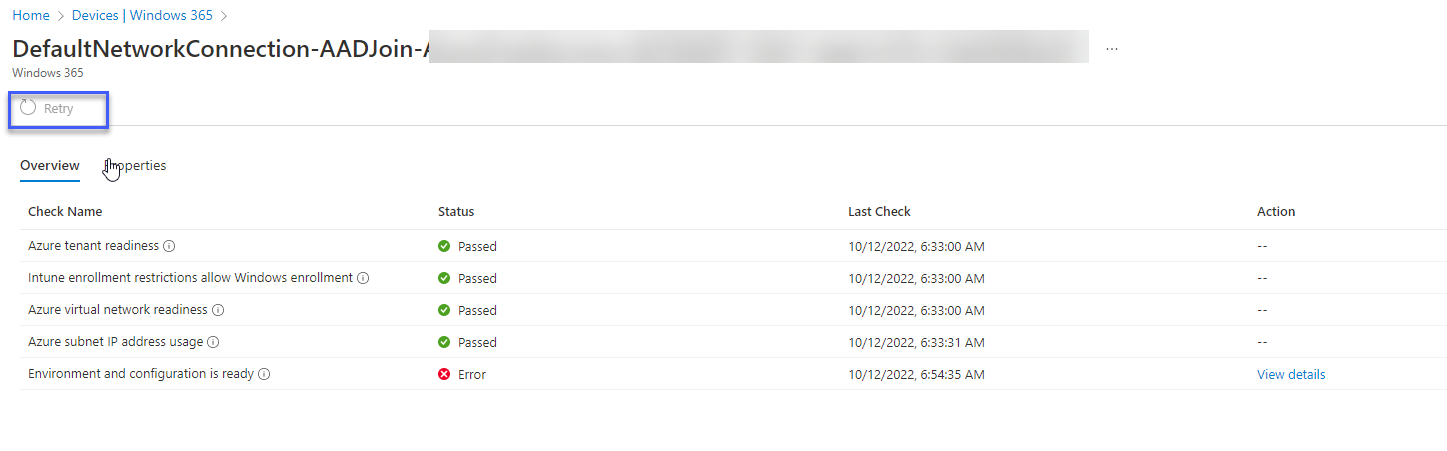 Cannot retry the connectivity check for Microsoft Dev Box - Microsoft Q&A