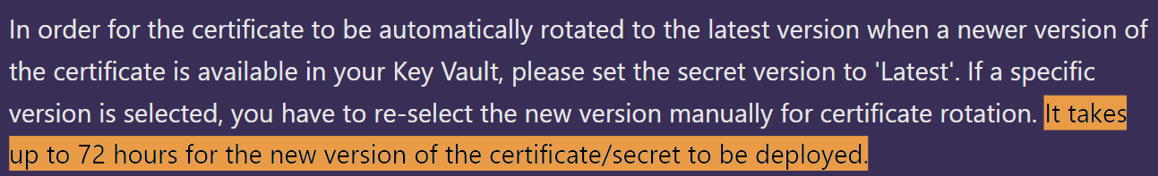 Classic AFD how soon my own certificate will be updated - Microsoft Q&A