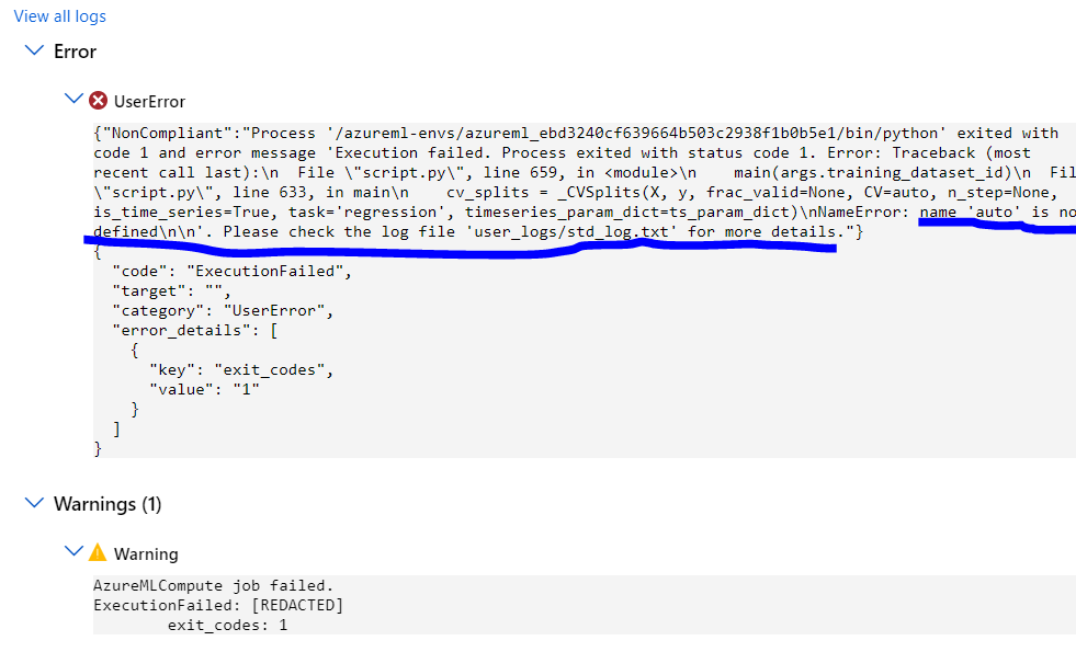 Error in Automated ML for Time Series forecasting - Microsoft Q&A