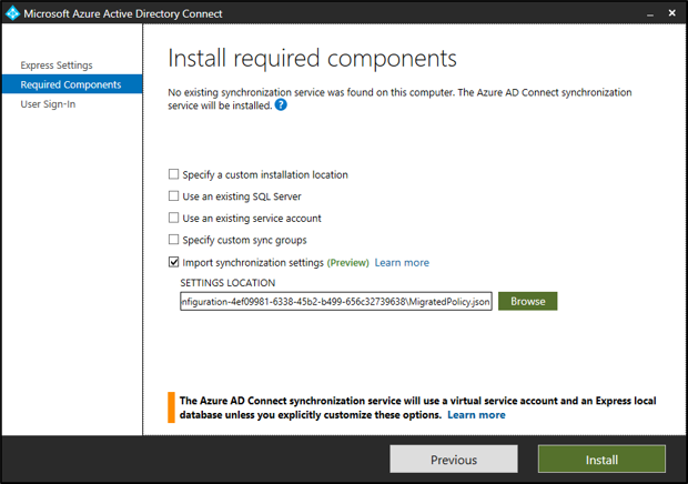 Migrating old Azure AD Connect to newly deployed Server with gMSA as the service account ...