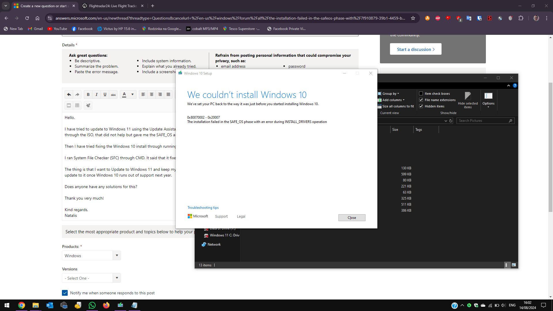 The installation failed in the SAFE_OS phase with an error during ...