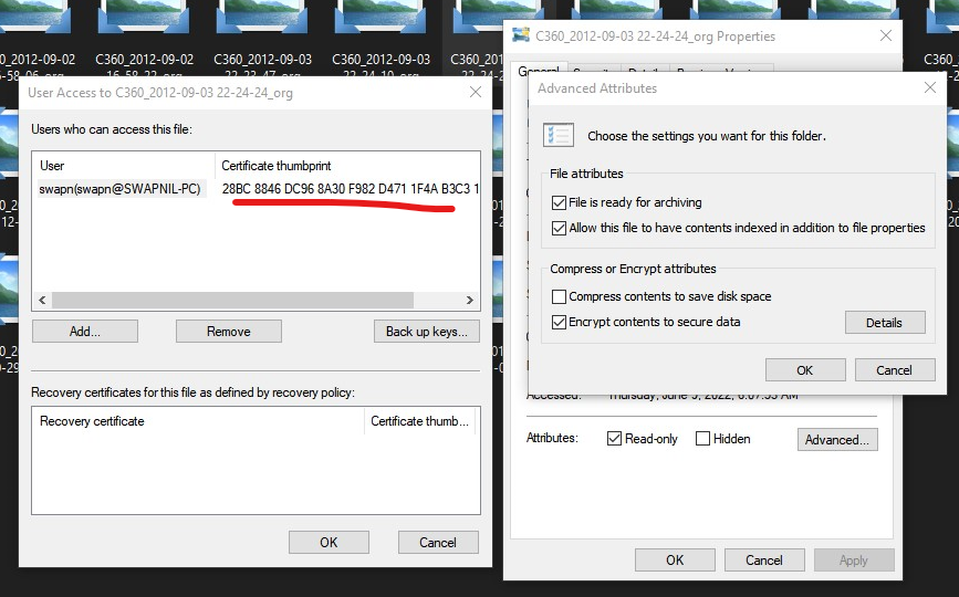 Unable to access EFS Encrypted Folder even though "current user" has Certificate and Key ...