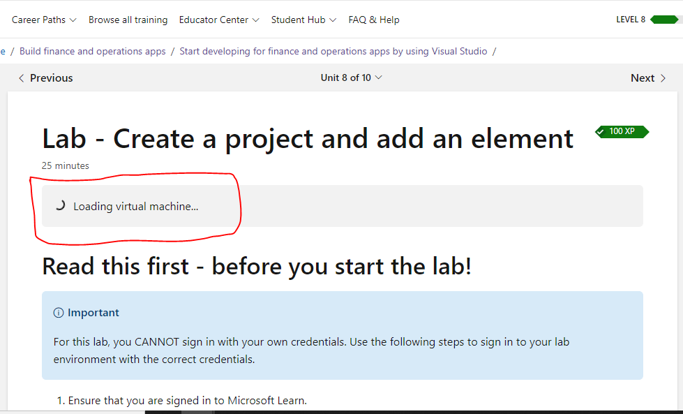 Labs Virtual Machine not loading for all Finance and Operations Labs ...