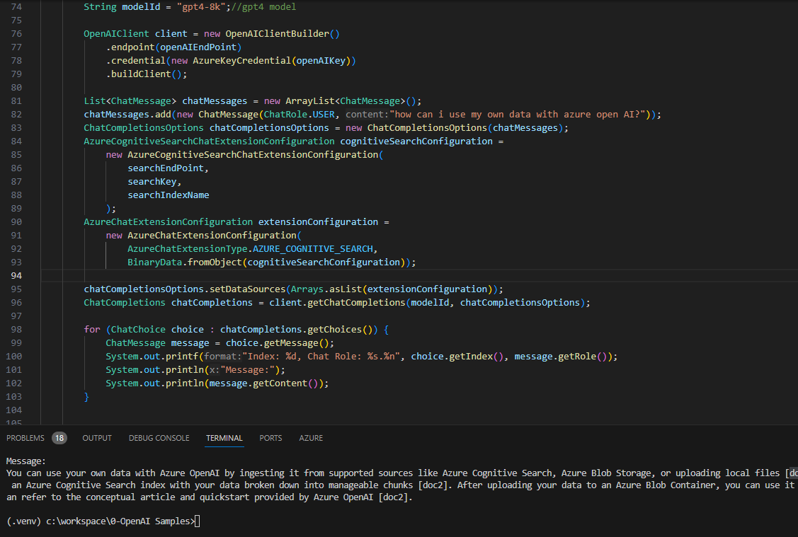 Azure Open AI - Cannot access deployment through Java API due to unsupported functions ...